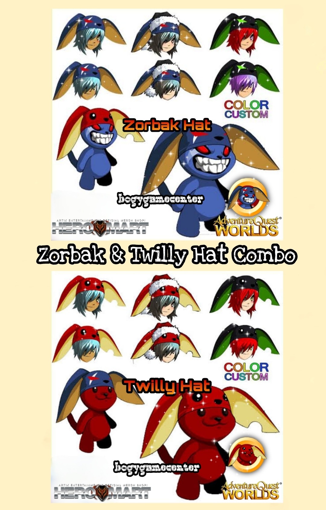 AQW – Zorbak and Twilly Plush Hat Bundle | Bogy Game Center V2.0